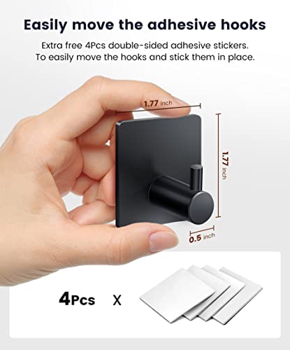 xdgeLoad Adhesive Hooks Black Matte Towel Hooks 4 Packs, Heavy Duty Waterproof Stainless Steel Wall Hooks, Stick on Hooks for Hanging Coat/Hat/Towel/Bathrobe/Key