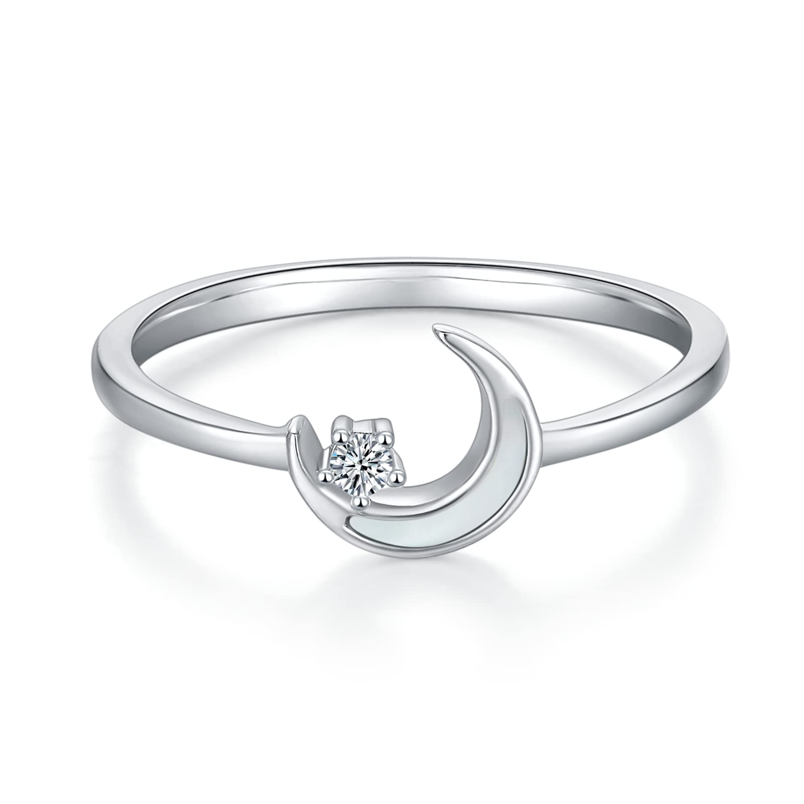 MINDDHA Statement Rings For Women - Stylish Sterling Silver Rings - 925 Pure Silver Crescent Moon Star Rings For Her - Handmade Designer Ring 1.5mm Width, Size 9