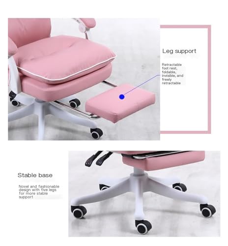 Home Office Desk Chairs, Ergonomic Office Chair, Comfortable Swivel-Lifting Leather Office Chair with Footrest and 150° Adjustable Backrest (Color : White, Size : Without Pedals)