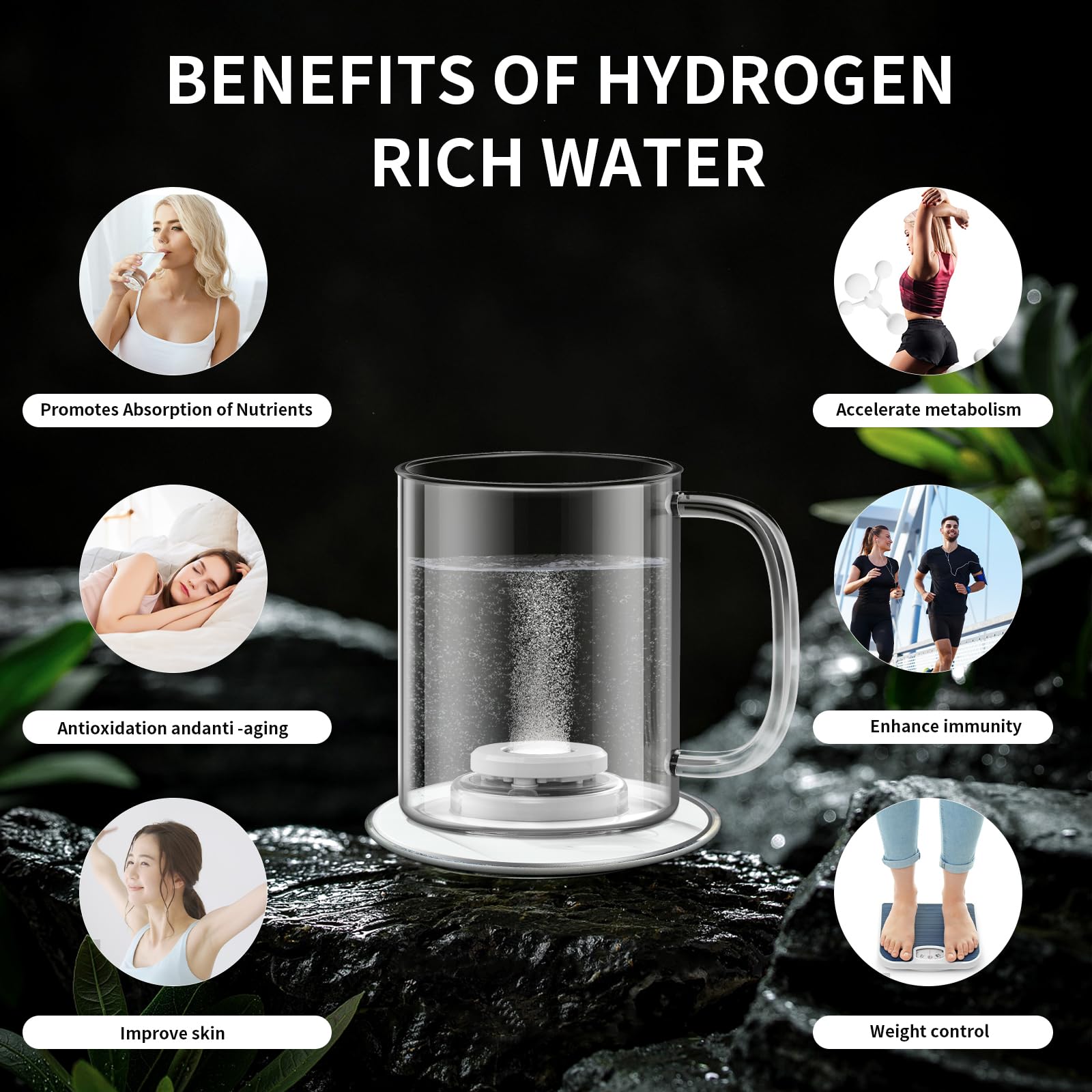 Hydrogen Water Cup,Portable Hydrogen Water Ionizer Machine Hydrogen Water Generator with New PEM and SPE Technology Hydrogen Rich Water Bottle Glass Health Cup Balanced PH Water Ionizer