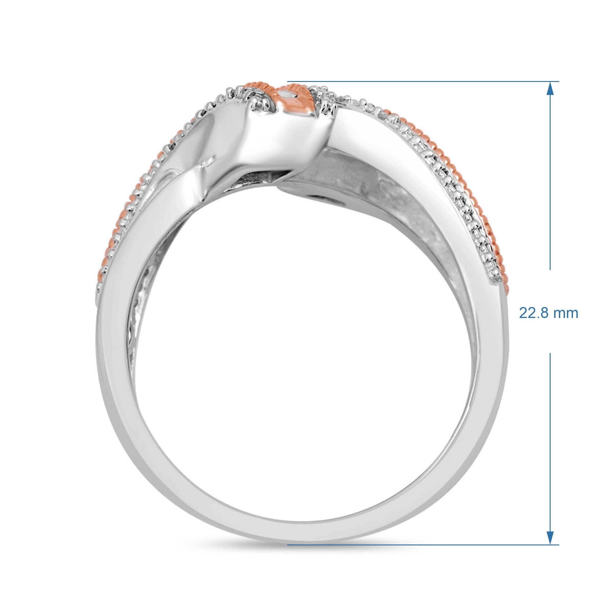 Jewelili 10K Rose Gold and Sterling Silver 1/4 Cttw Natural White Baguette and Round Diamond Bypass Ring, Size 7