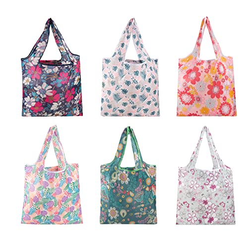 xfyoeg 6 Pack Reusable Shopping Bags for Groceries, Foldable Grocery Bags Washable Sturdy Large Nylon Tote BagsLightweight Durable