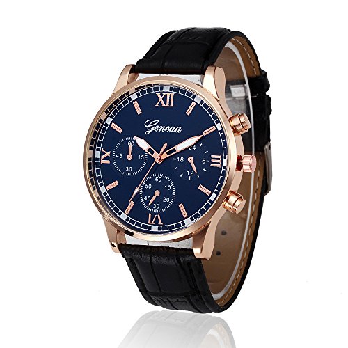 IEason,Retro Design Leather Band Analog Alloy Quartz Wrist Watch (Black)