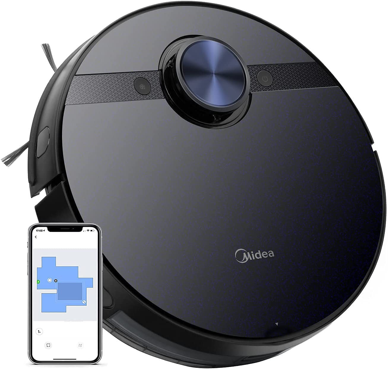 Midea M7 (LDS) Robot Vacuum Cleaner, 4000Pa Strong Suction Power Vacuum Cleaner with Mopping Function, Self-Charging Vacuum Cleaner, Route Planning, for Animal Hair/ Floors/ Carpets, 5200mAh, Black