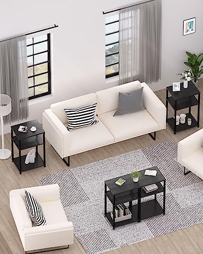 WOODYNLUX Nightstand Side Table, End Table with Shelves, Tall Bedside Table, Night Stand Accent Table for Living Room, Bedroom, Black.