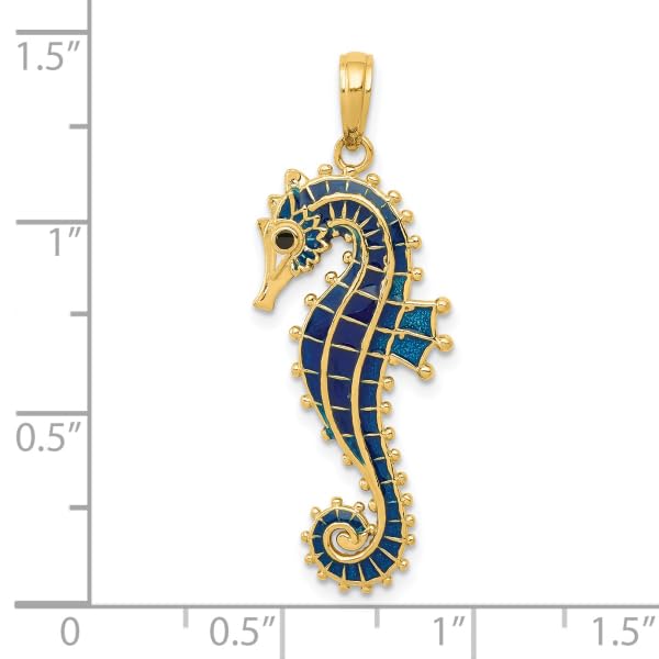 IceCarats 14K Yellow Gold Blue Seahorse Necklace Charm Pendant 36mm x 12mm Only