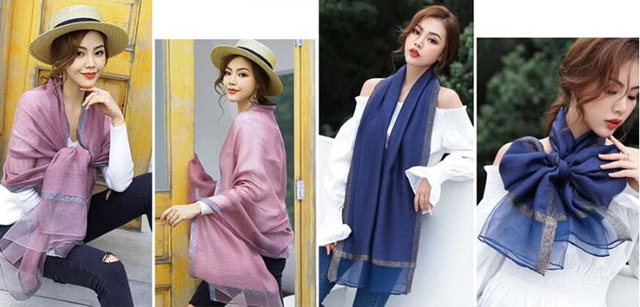 HURESON Lightweight Silk Scarf Elegant Soft Shawls and Wraps for Evening Dresses glitter Scarves for Women for All Seasons (Navy blue)