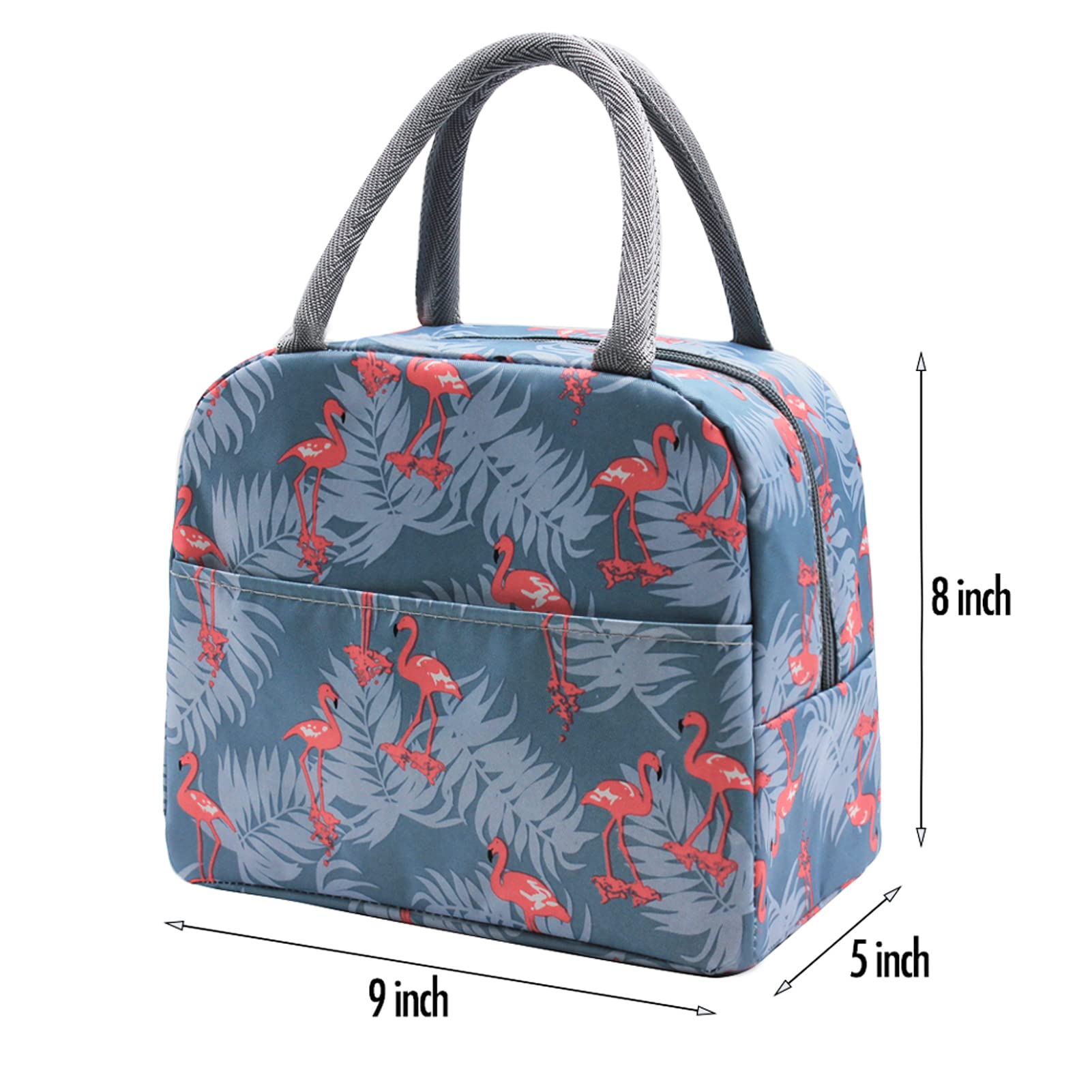 Mziart Insulated Lunch Bag for Women Men, Reusable Lunch Tote Lunch Box Organizer Cooler Bag with Front Pocket for Work Travel Picnic (Cute Flamingo)