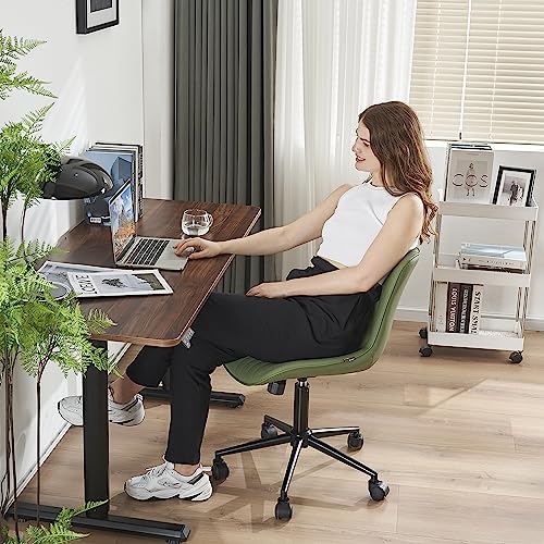 YOUNIKE Office Chair, ErgonomicĀ Desk Chair with Wheels, Armless Home Office Computer Task Chairs, Modern Faux Leather Padded Vanity Chair, Adjustable Swivel Rocking Chair with Back, Dark Green