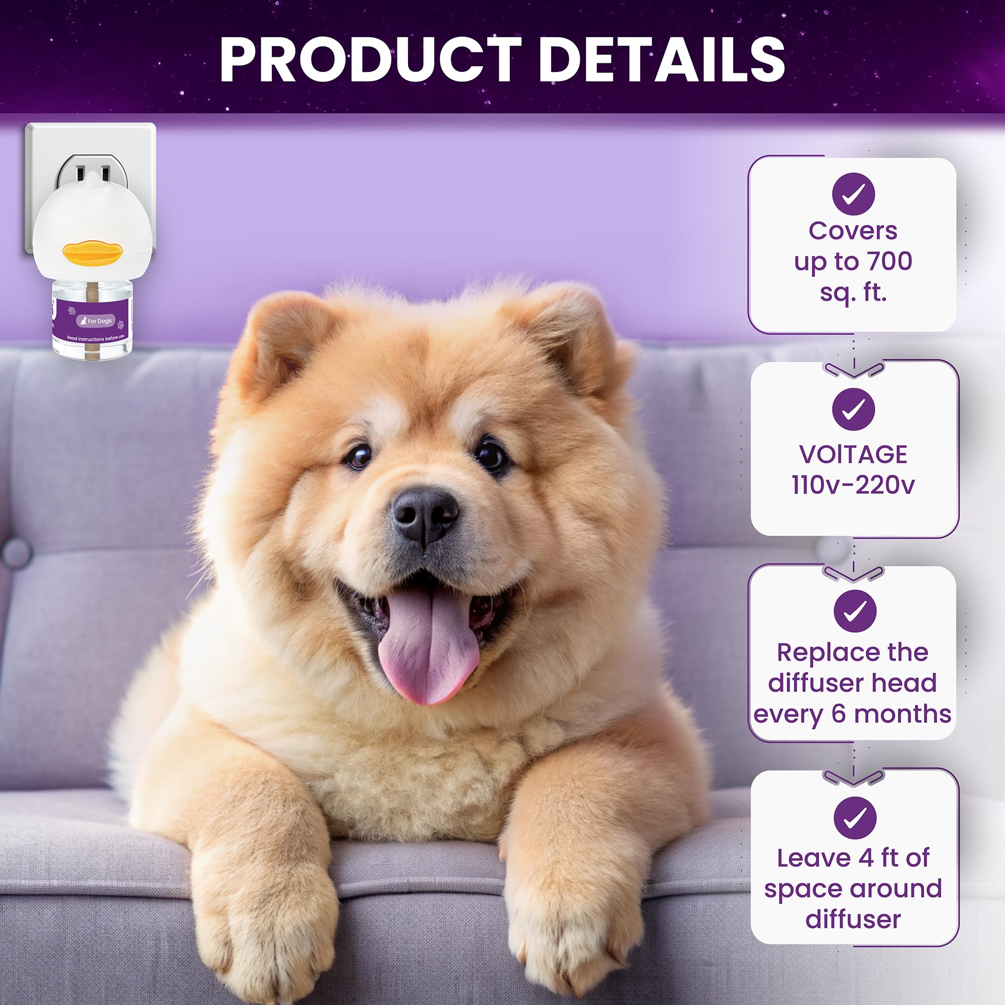 TriOak Pheromone Diffuser for Dogs: Advanced Dog Calming Diffuser - Calming Pheromones for Dogs - Dog Appeasing Pheromone - Dog Calming Diffuser for Dog Anxiety Relief, 2 Pack (Purple)