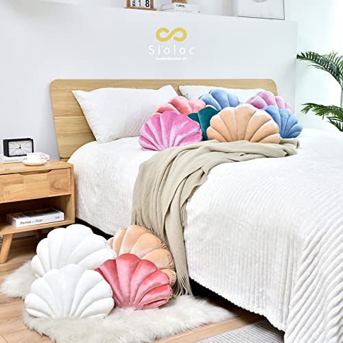 Sioloc Shell Pillows,Seashell Shaped Throw Pillows Soft Velvet Insert Decorative Pillows for Bed Couch Living Sofa Room Decor Accent Throw Pillow(Coral,13 X 10 inches), Teal