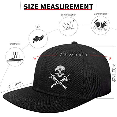 Negi Skull Hat Mens Snapback Hats, Classic Flat Bill Hats for Men Women, Skeleton Hand Hat Hip Hop Baseball Cap Snapback Extender Adjustable, Skull Finger Flat Black Fitted Hat