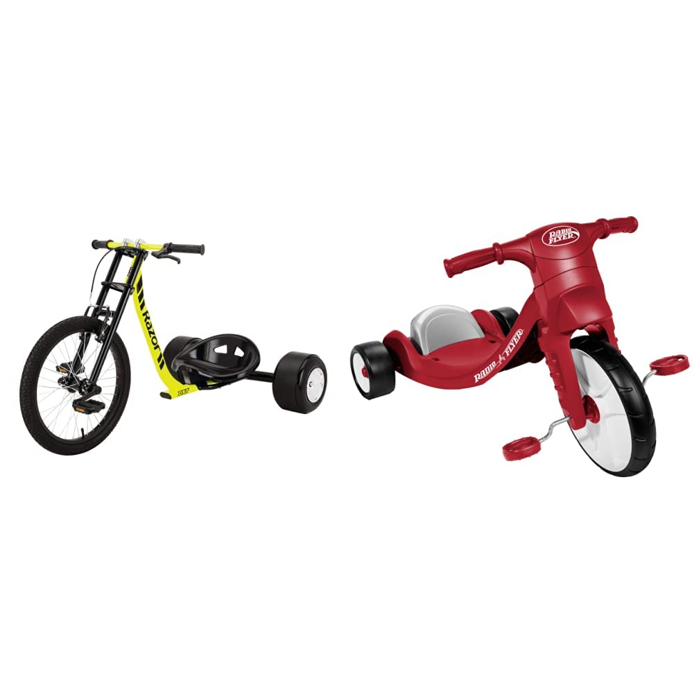 Razor DXT Drift Trike Yellow, One Size and Radio Flyer Junior Flyer Trike, Outdoor Toy for Kids, Ages 2-5