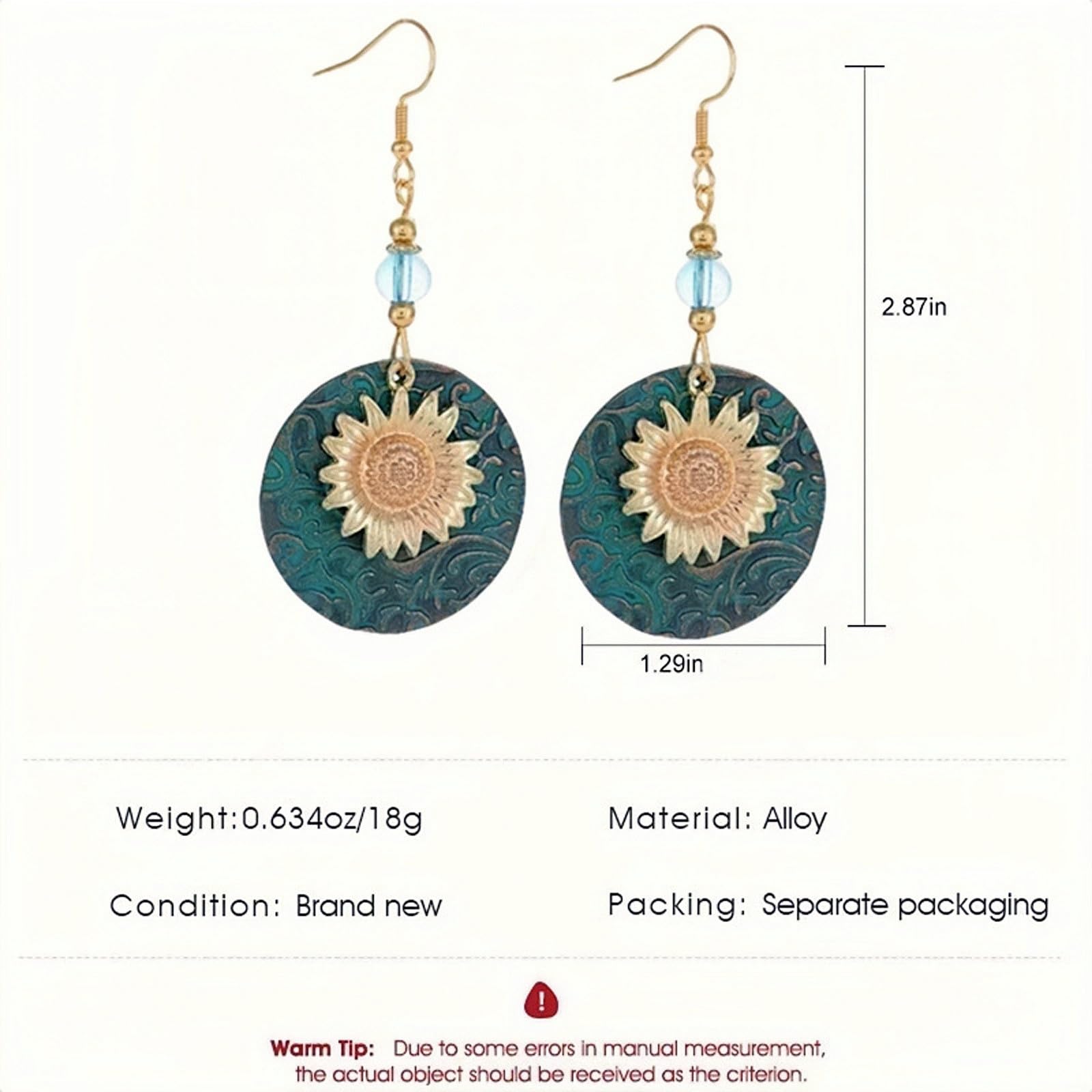 la luen Sunflower Dangle Earrings,Boho Fashion Elegant Vintage Round Ethnic Hook Earrings for Women (Bohemian style)