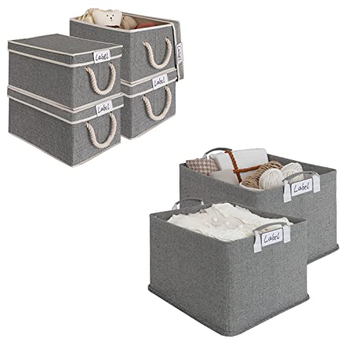 LoforHoney Home Bundle- Storage Bins with Lids Dark Gray Large 4-Pack, Storage Baskets with Metal Frames Dark Gray Jumbo 2-Pack