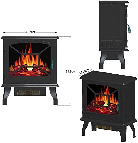 VOMKR Large Electric Stove Fires Freestanding, Portable Electric Stove Heater Fireplace, Electric Fire with 3D Log Wood Burning Flame Effect & 2 Heat Settings (Color : Red)