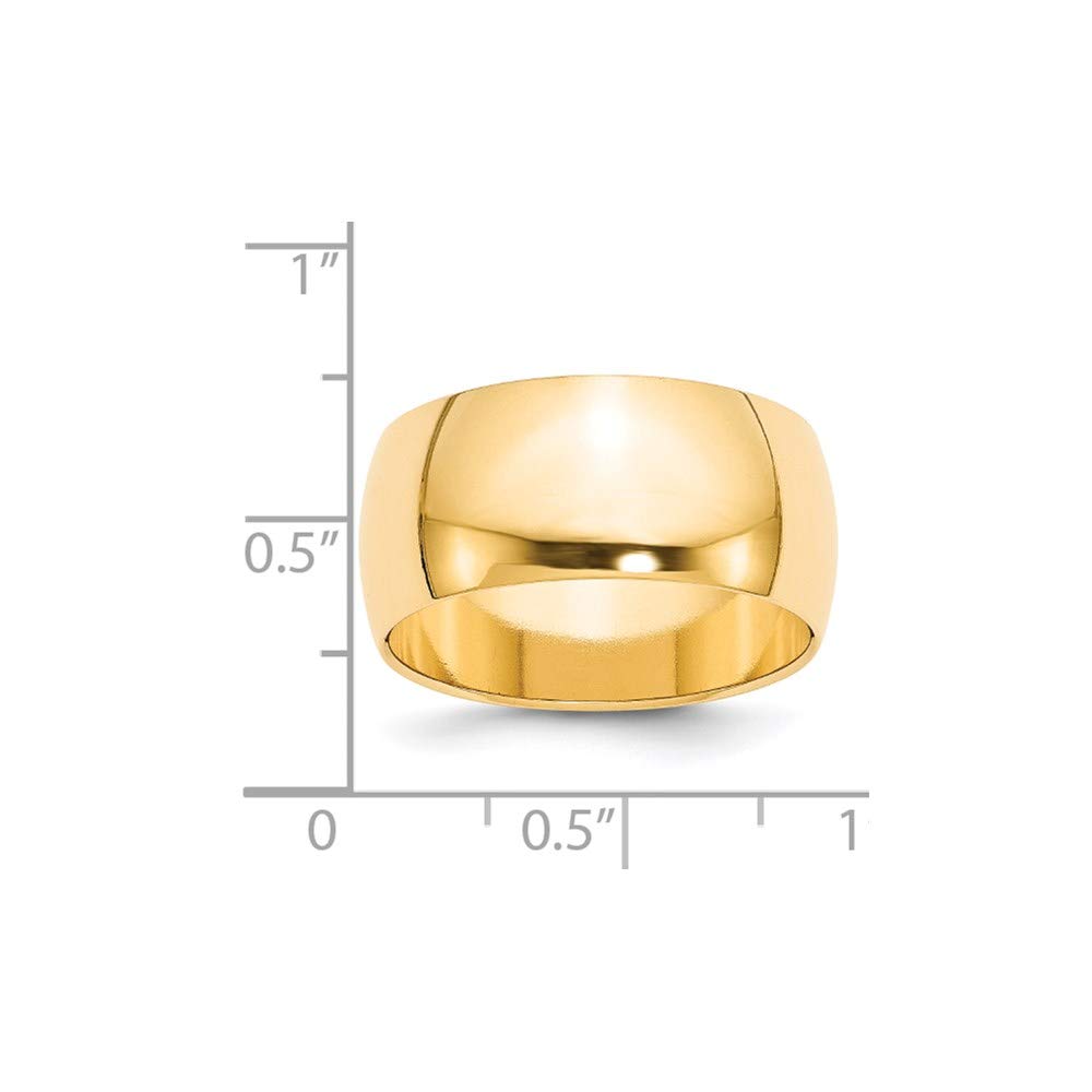 Jewelry Pilot 14K Yellow Gold 10mm High Polish Finish Half Round Domed Wedding Band - Size 6