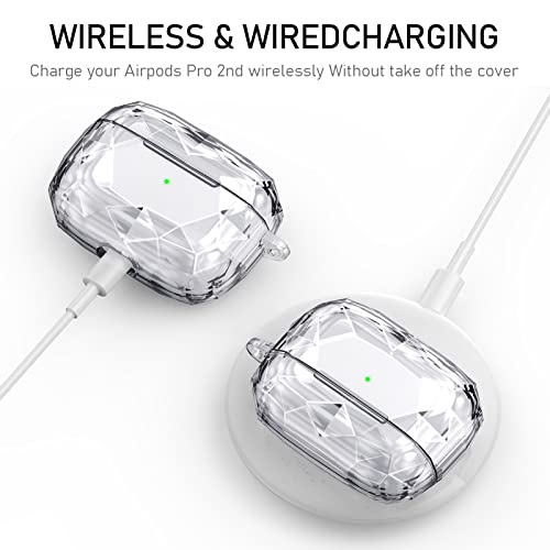 Youskin Airpod Pro 2 Case 2022 Diamond Crystal Clear, AirPods Pro 2nd Generation Case Cover, Full-Body Shockproof Hard Shell Protective for Men Women with Keychain,Crystal Clear