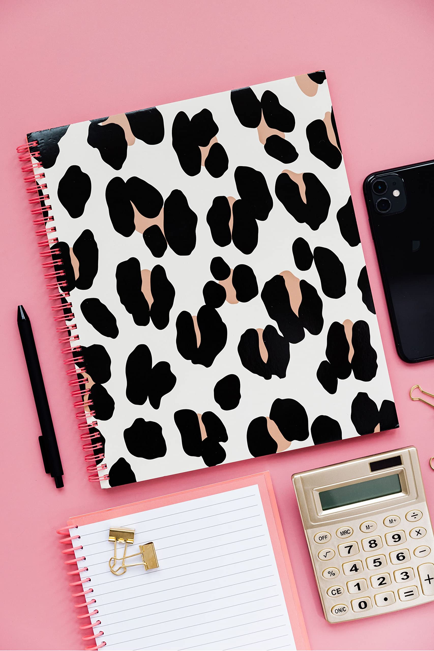 Kate Spade New York Large College Ruled Notebook, 11" x 9.5" Leopard Print Spiral Notebook with 160 Pages, Forest Feline