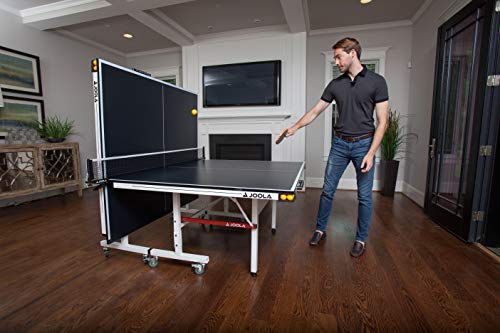 JOOLA Rally TL - Professional MDF Indoor Table Tennis Table w/ Quick Clamp Ping Pong Net & Post Set - 10 Minute Easy Assembly - Corner Ball Holders - Ping Pong Table w/ Playback Mode,