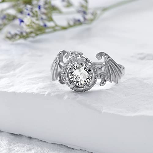 Plesitep Dragon Ring Sterling Silver Dragon Gift for Women Girl (6)