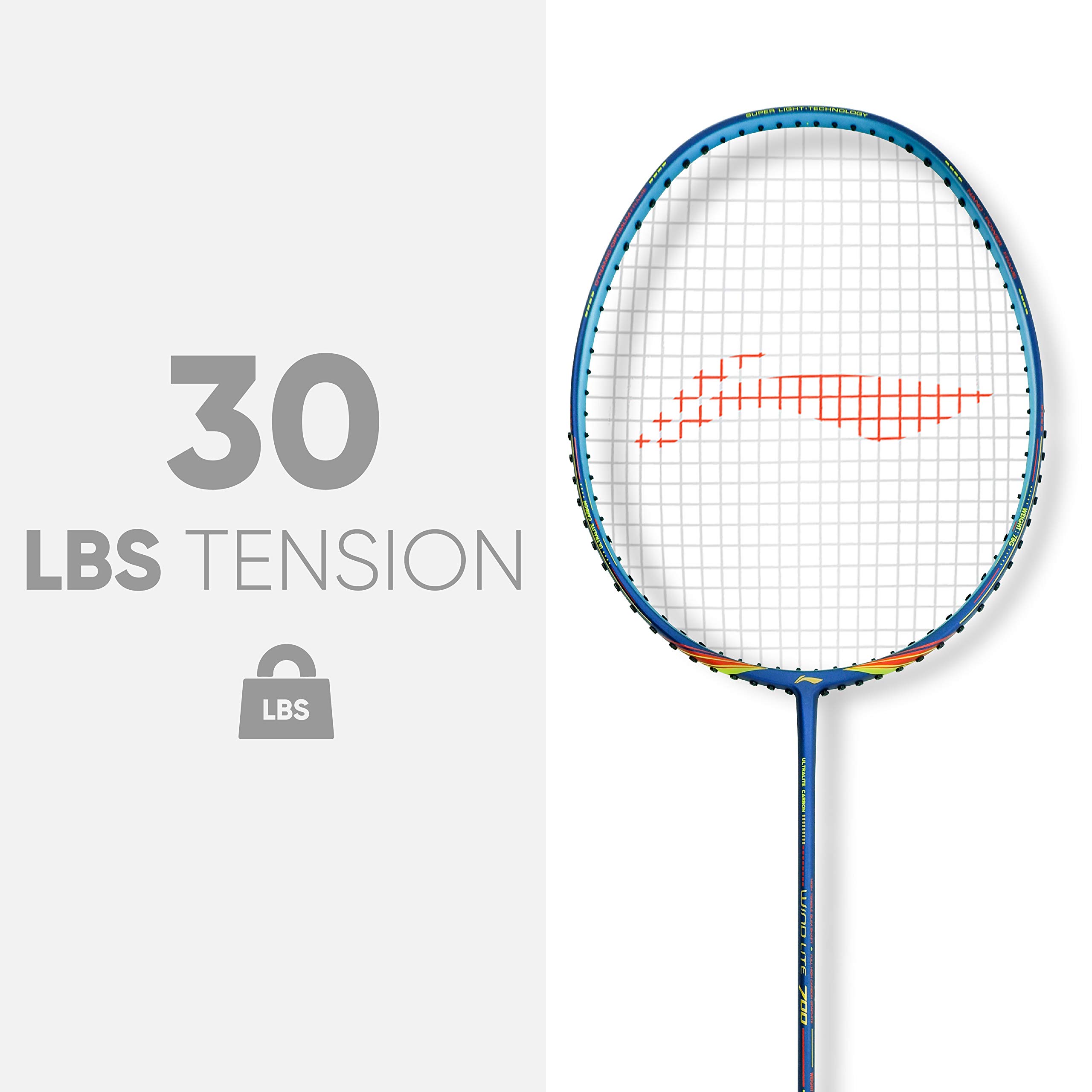 Li-Ning Wind Lite 700 Carbon Fiber Strung Badminton Racket with Full Cover (Navy/Red)