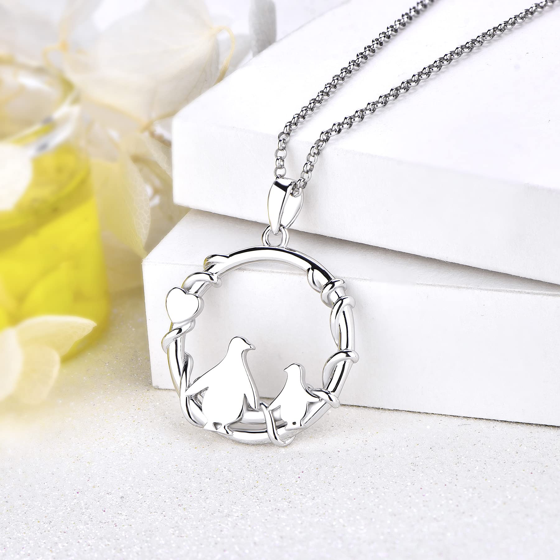 JO WISDOM 925 Sterling Silver Cubic Zirconia Penguin Pendant Necklace,18+2" Extender
