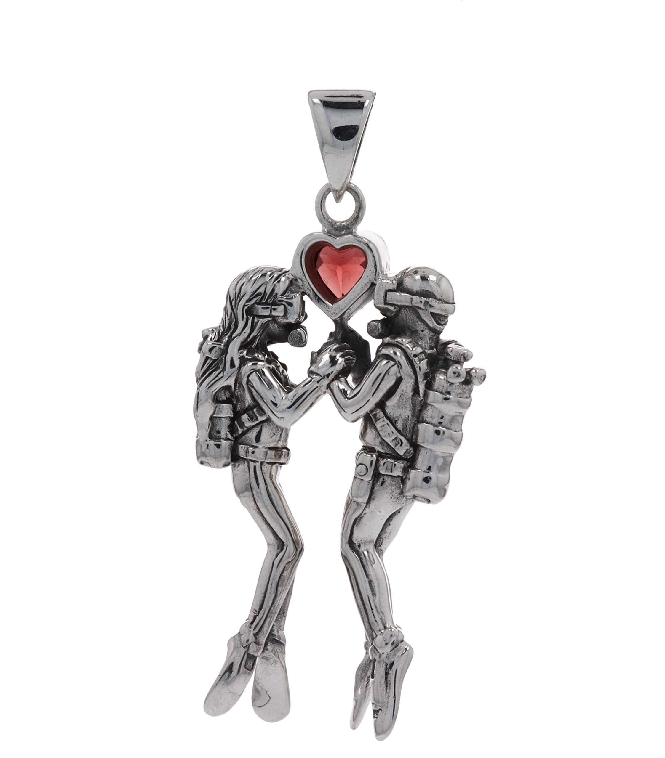 Jewelry Trends Sterling Silver Scuba Divers Garnet Heart Pendant
