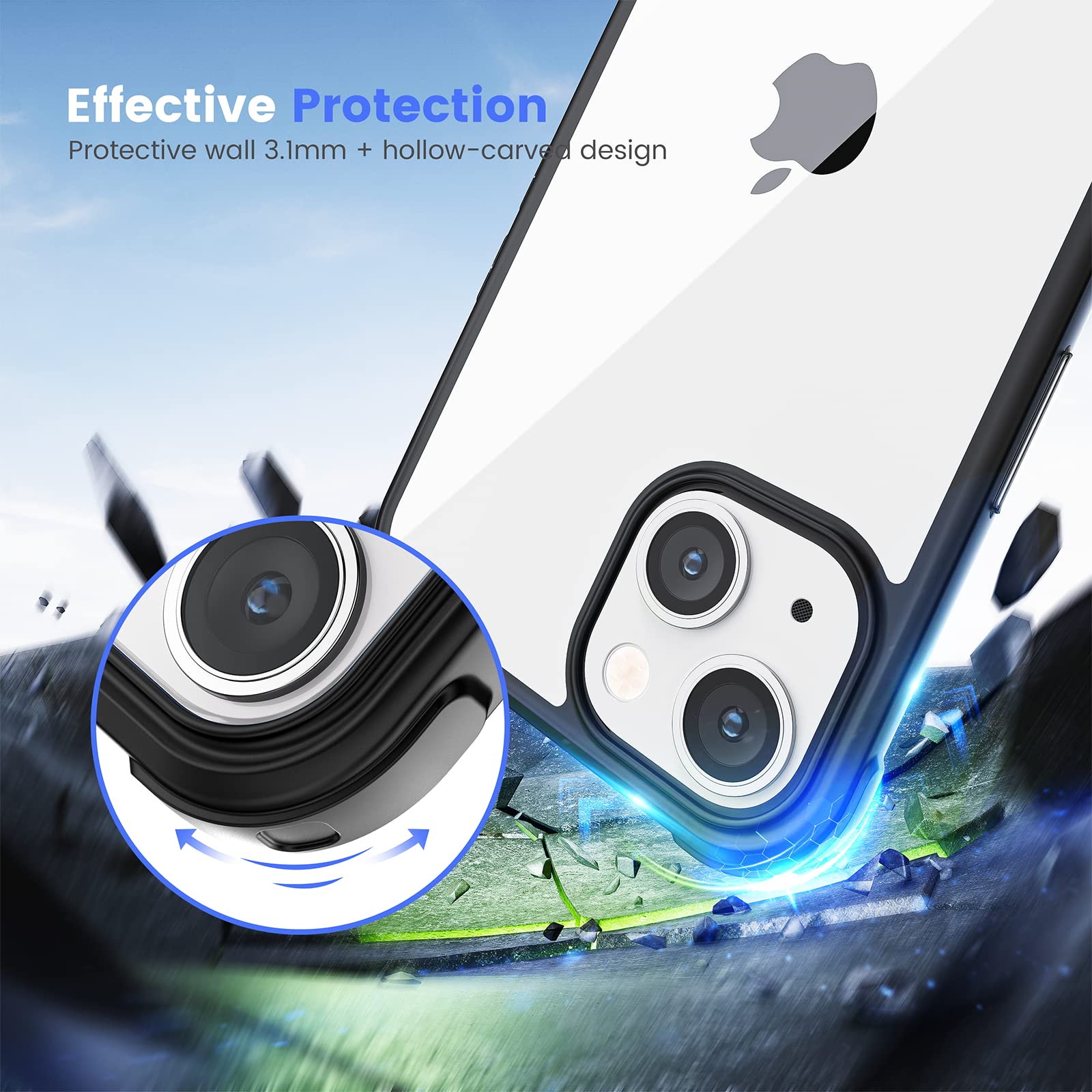 Mkeke for iPhone 14 Case for iPhone 13 Case Black Shockproof Bumpers Cases for iPhone 13/14