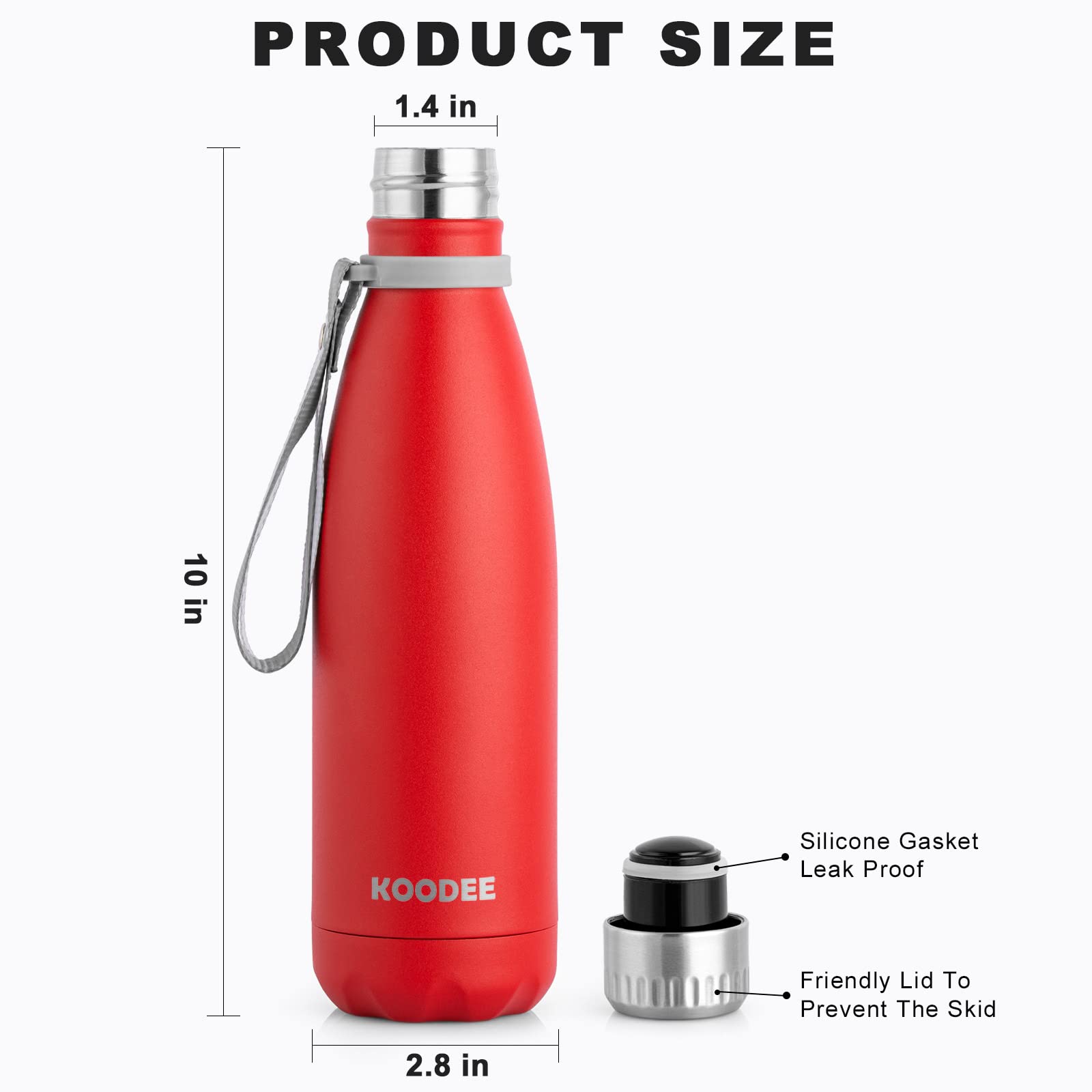 koodee Insulated Water Bottle(2 Pack) 18/8 Stainless Steel Double Wall Vacuum Water Bottle, 17 oz Cola Shape Travel Thermal Flask (2 Pack Aquamarine Blue)