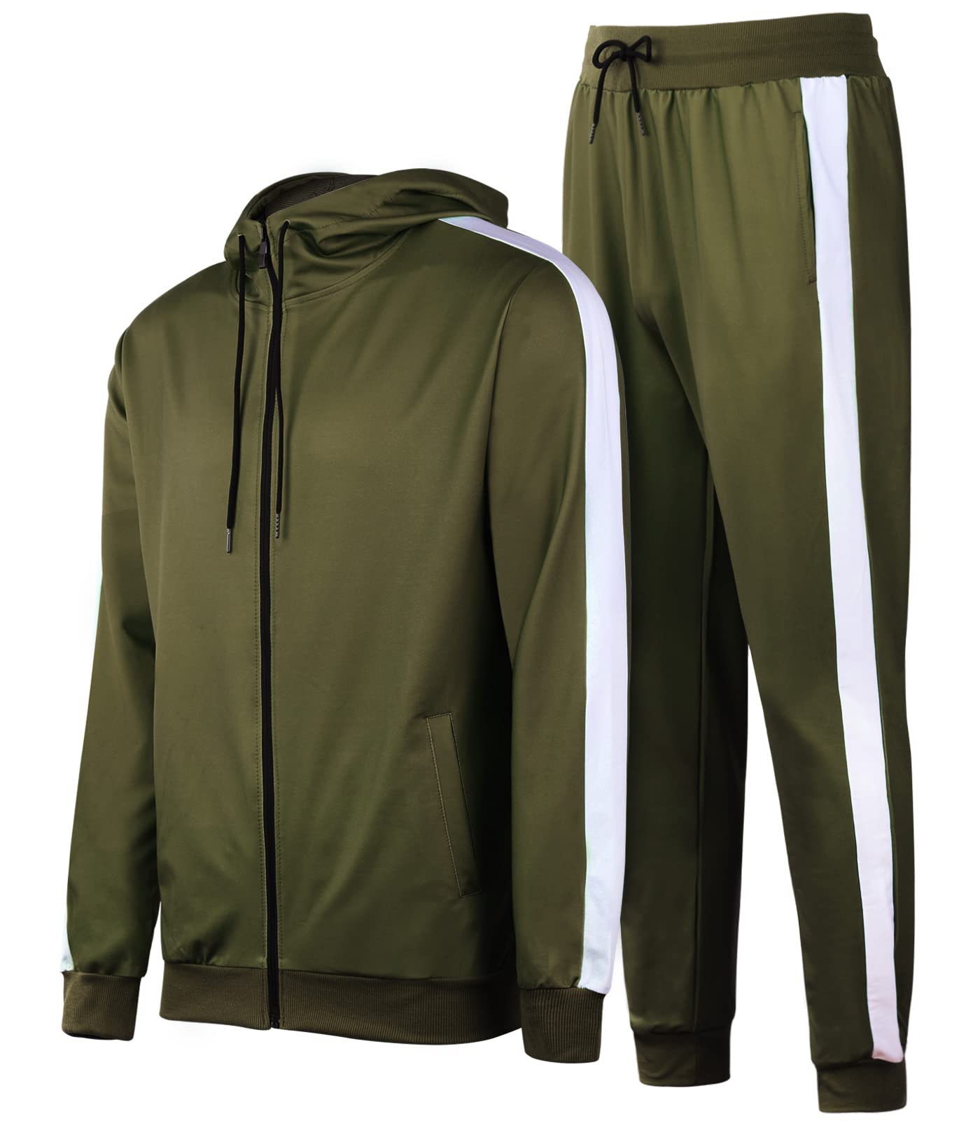 Leglocher Mens Tracksuits Athletic Sports Hooded Jogger Pants Casual Full Zip Jogging Sweatsuit Running, Black-white, Medium