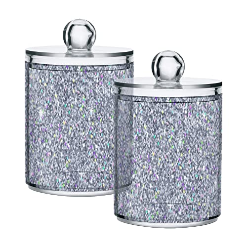 xigua 4 Pack Gray Glitter Texture Apothecary Jars with Lid, Qtip Holder Storage Jars for Cotton Ball, Cotton Swab, Cotton Round Pads, Clear Plastic Canisters for Bathroom Vanity Organization (10 Oz)