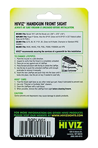 HIVIZ RGPLW01 Ruger Interchangeable LITEWAVE Front Handgun Sight,Green, Red, and White