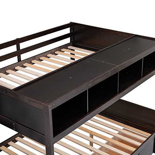 Twin Over Full Bunk Bed with Built-in Storage Shelves and 2 Drawers,Stairway Bunk Bed for Kids Bedroom, Home, Solid Wood Bunk Bed for Kids Teens Boys Girls, No Box Spring Needed