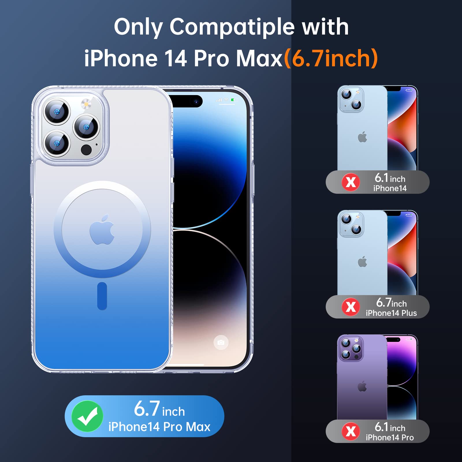 JUESHITUO Magnetic Defender Bicolor for iPhone 14 Pro Max Case[Military Grade Protection] [Super Strong Magnets] Translucent Matte Case for iPhone 14 Pro Max Case(6.7") (Clear to Blue)