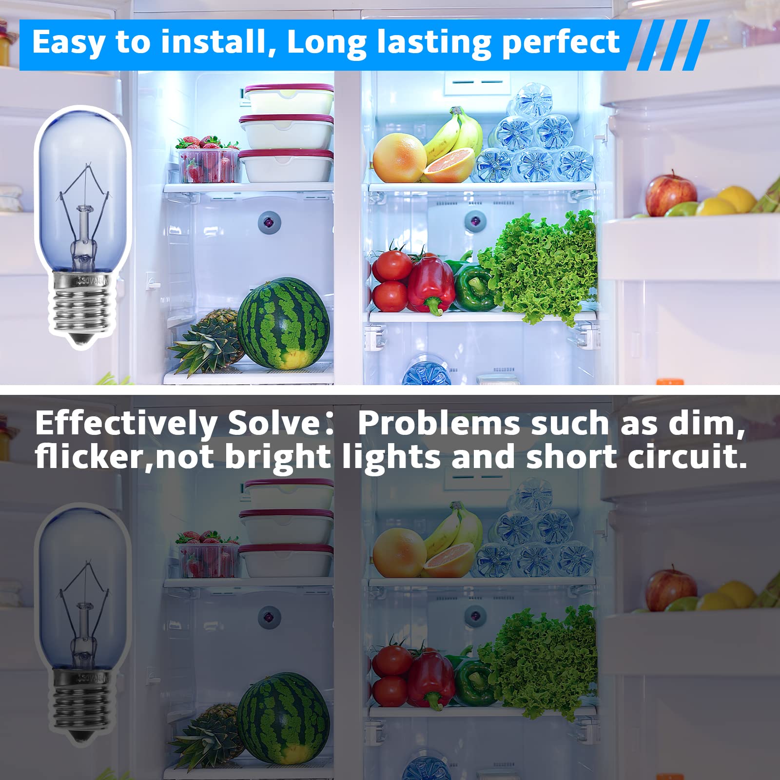 JIOTAR 25W 297048600 Refrigerator Light Bulb for Frigidaire T8 E17 Refrigerator Light Bul 241552802 AP3770086 AP3867287-2 Pack