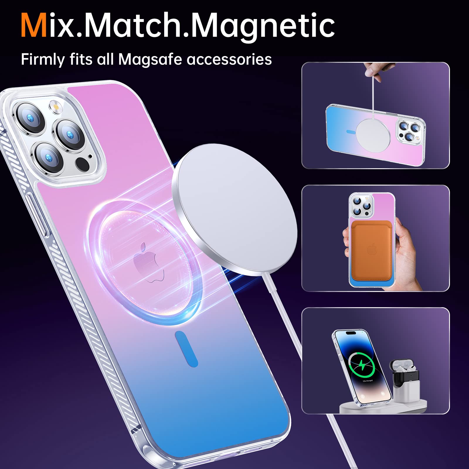 JUESHITUO Magnetic Defender Bicolor for iPhone 14 Pro Max Case[Military Grade Protection] [Super Strong Magnets] Translucent Matte Case for iPhone 14 Pro Max Case (6.7") (Rose to Blue)