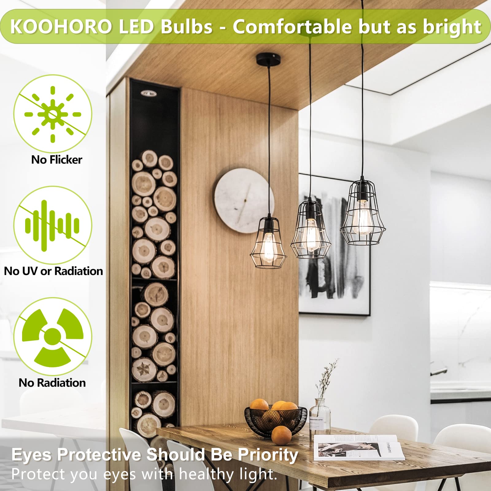 KOOHORO Vintage LED Light Bulbs,60 Watt Equivalent,Efficient 7W,Dimmable,ST58/ST19 Antique Light Bulbs,Daylight 5000K,LED Bulbs with CRI 90+,High Brightness 850LM,E26 Medium Base,Pack of 6