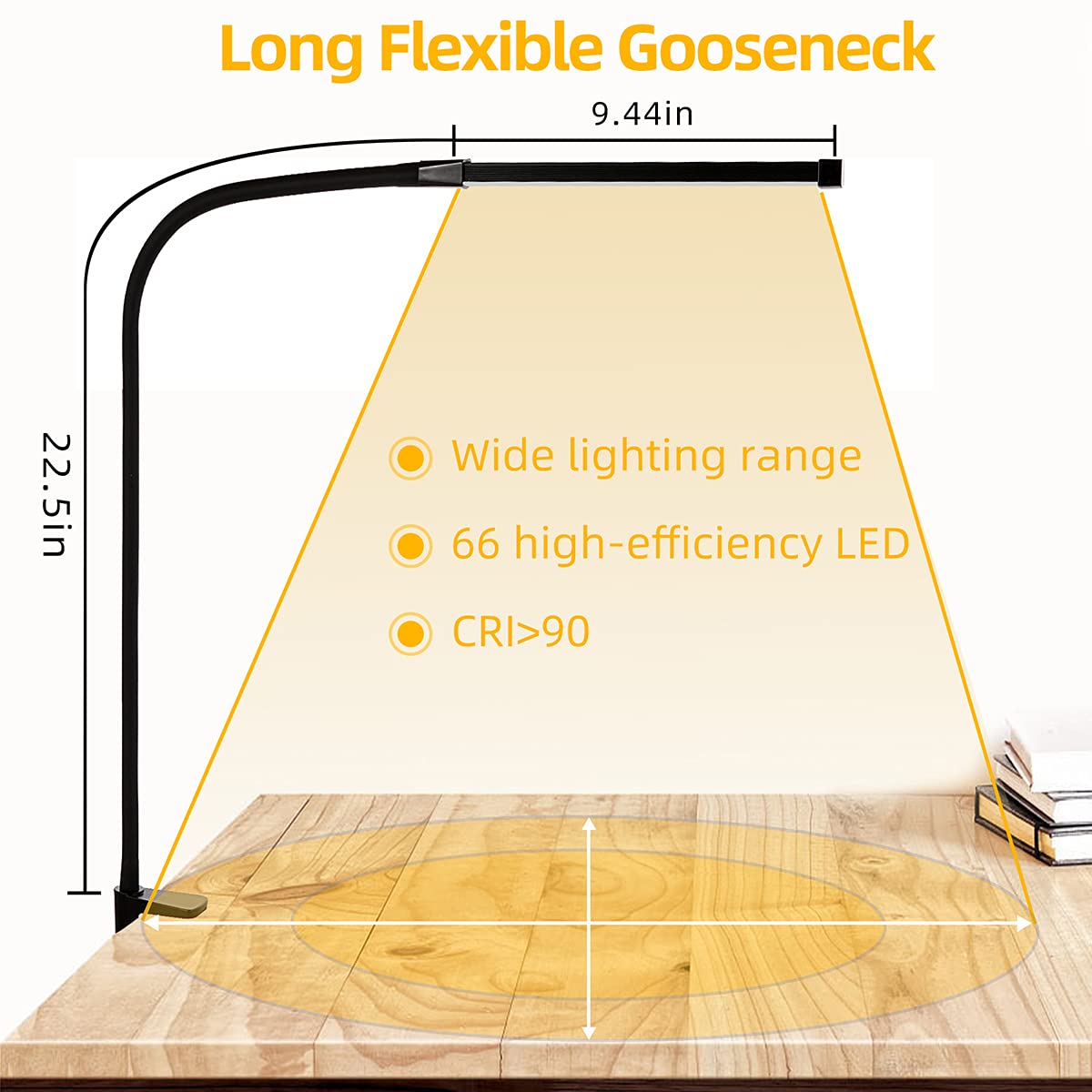 LIBORA LED Desk Lamp with Clamp, Eye-Caring Reading Light with USB Adapter, 3 Modes 10 Brightness, Long Flexible Gooseneck, Architect Task Lamp, Memory Function, Clip on Lamps for Home Office, Black