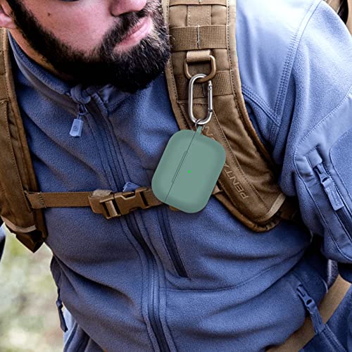 Woyinger Compatible with Airpods Pro Case,Soft Silicone Skin Case Cover Shock-Absorbing Protective Case with Keychain,Front LED Visible-Pine Green