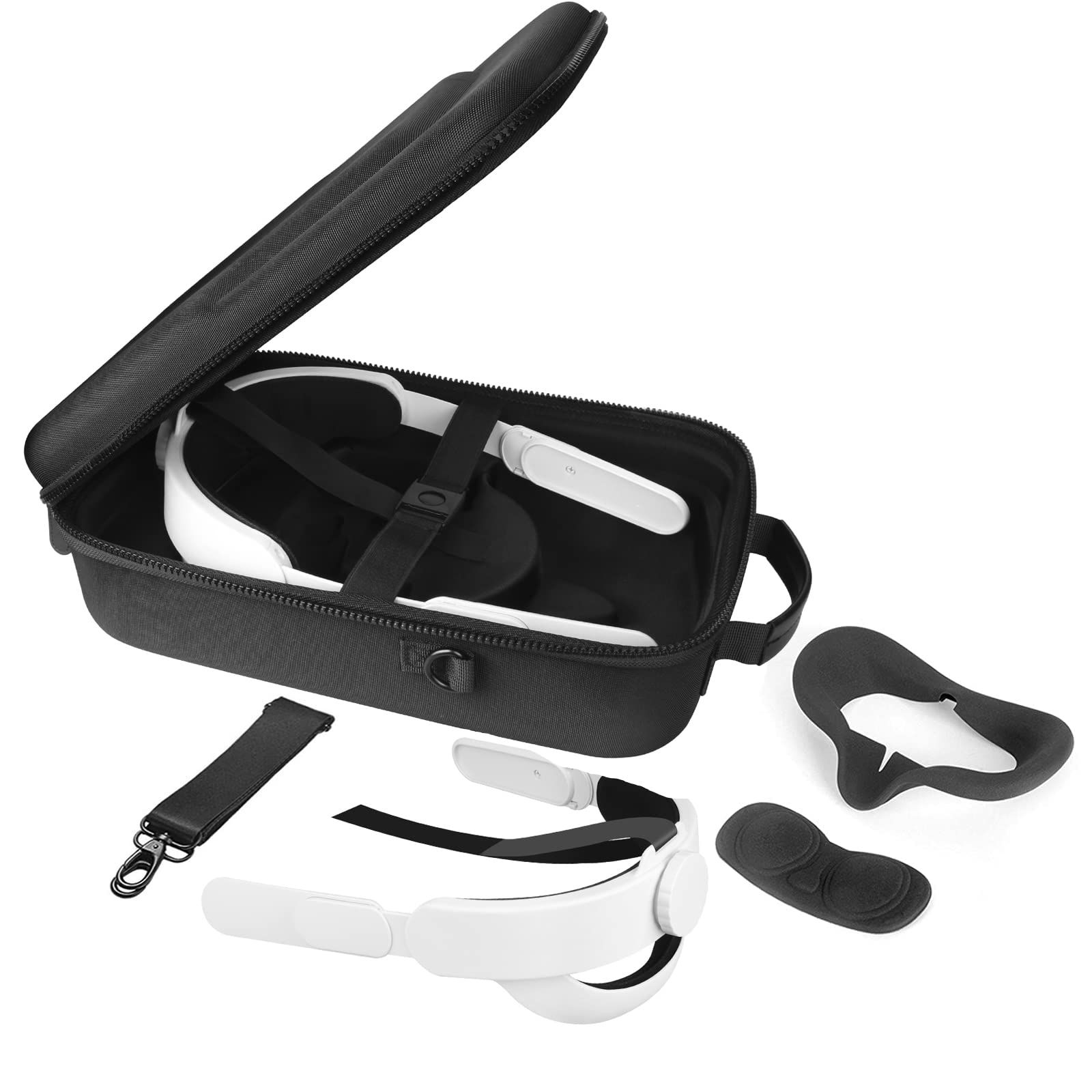 MASiKEN Oculus Quest 2 Head Strap with Carrying Case Meta Quest 2 Face Cover For Two, Lens Spacer, Oculus Quest 2 Accessories Kit