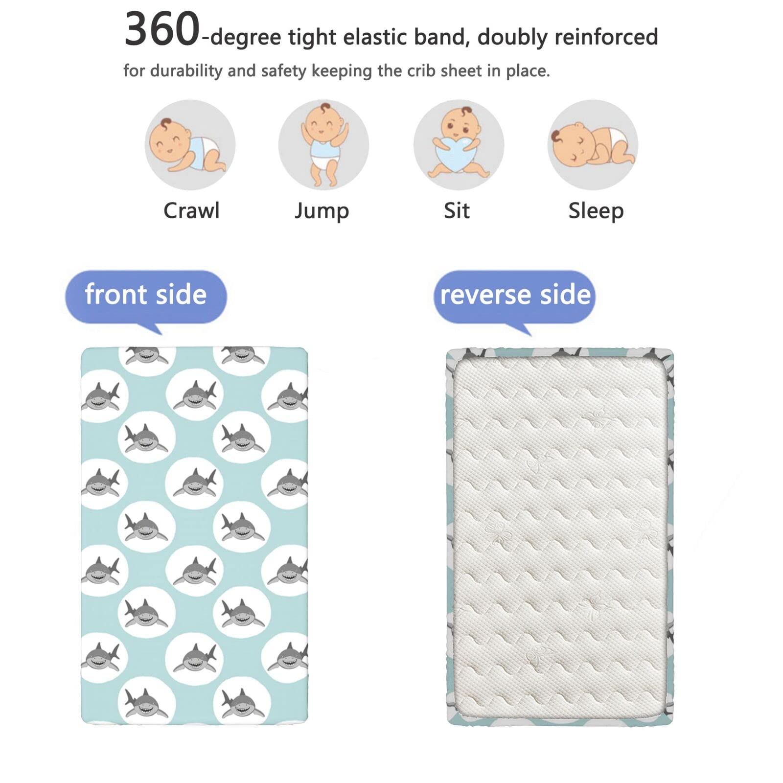 Shark Themed Fitted Crib Sheet,Standard Crib Mattress Fitted Sheet Toddler Bed Mattress Sheets-Crib Mattress Sheet or Toddler Bed Sheet,28β x52β,Pale Cadet Blue Dimgray