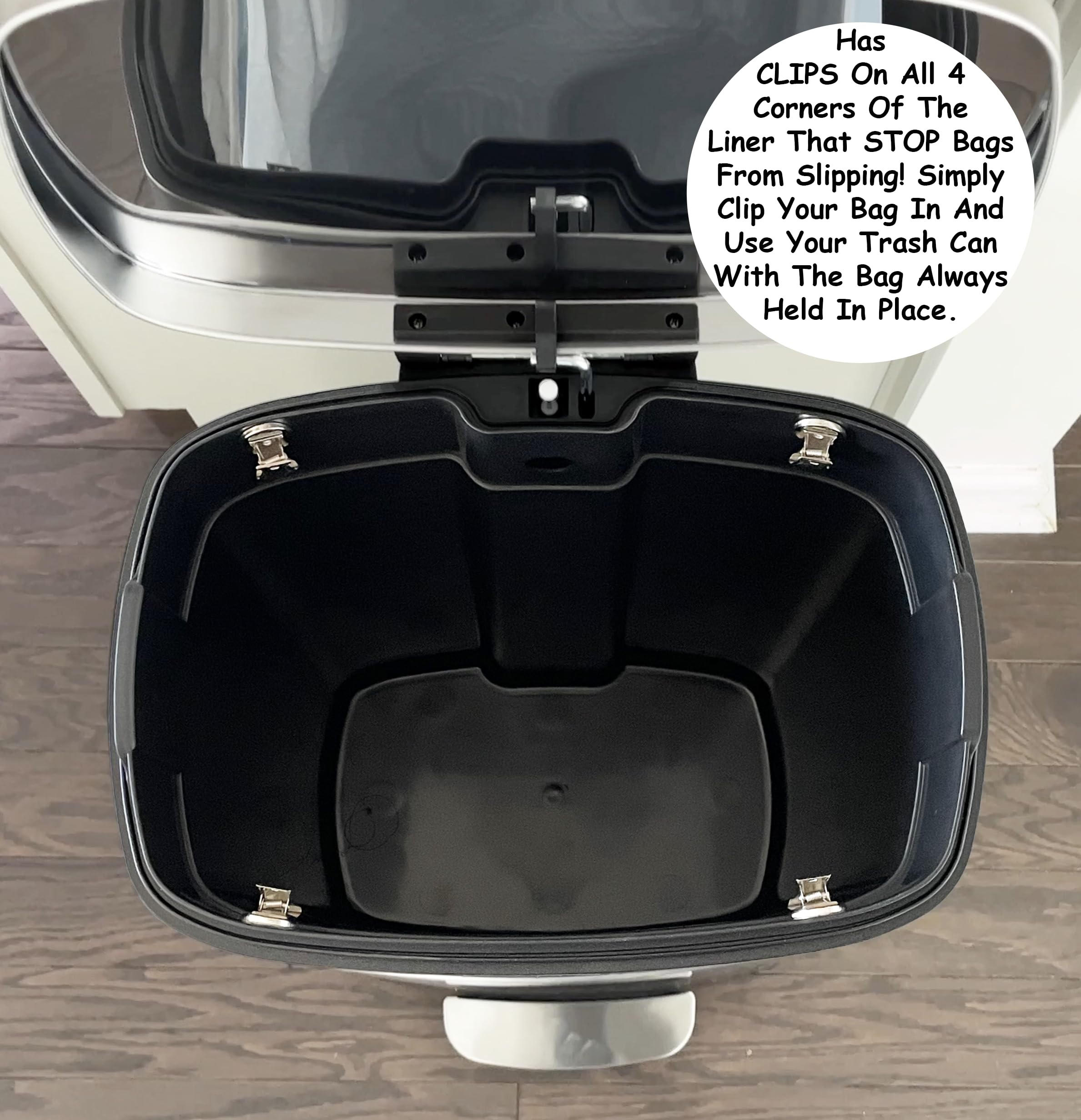 Homie 13 Gallon Kitchen Trash Can Soft Close with Anti - Bag Slip Liner and Lid, Use as Garbage Basket, Tall Dust Bin, or Decor in Bathroom, Restroom, Kitchen, or Bedroom (Brushed Stainless Steel)