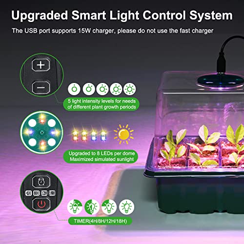 Winpull Seed Starter Tray with Upgraded Grow Light Seedling Heat Mat, 5 Pack Seedling Starter Trays with Time Controller, Seed Starting Kit with Adjustable Humidity Dome and Base for Plant Germination