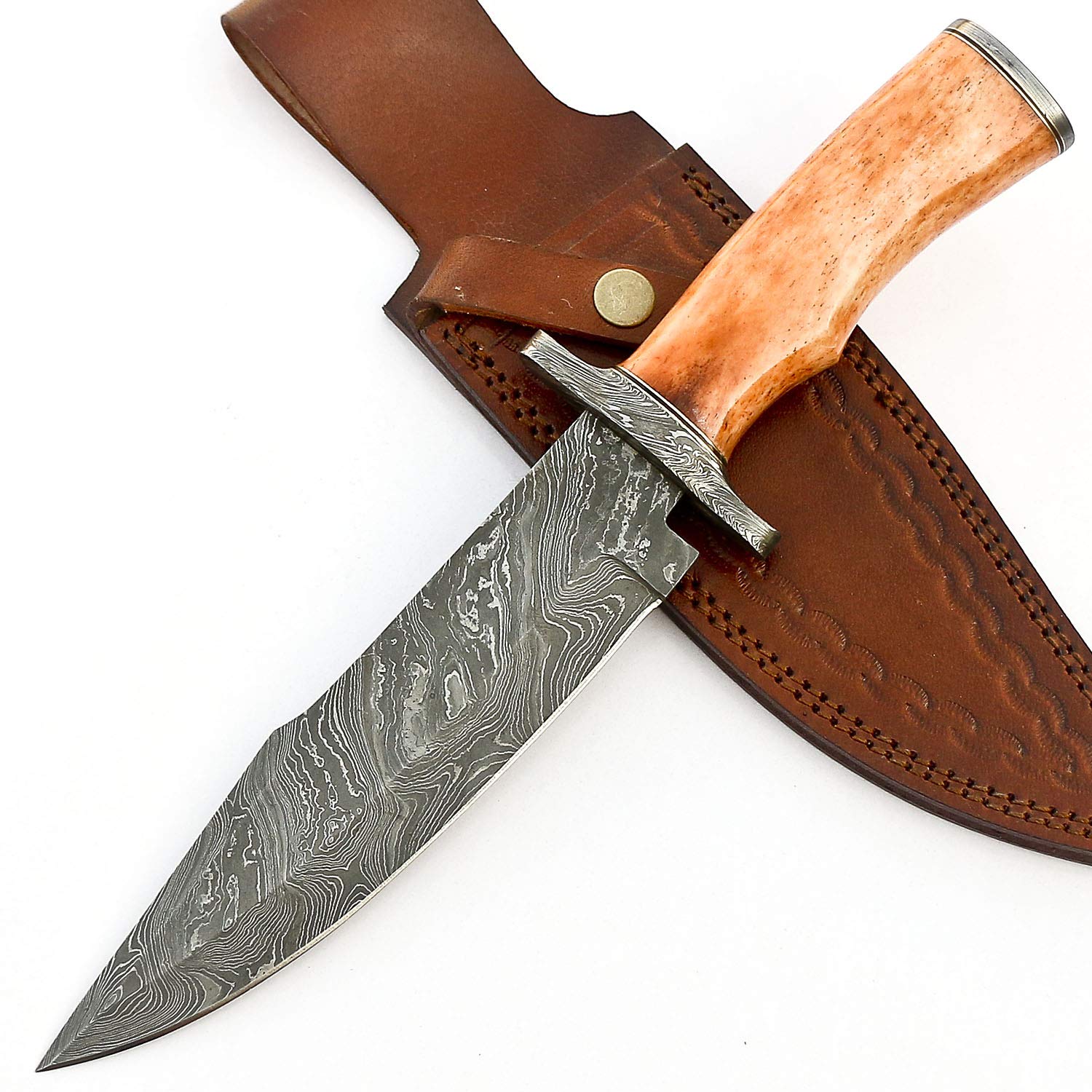 JNR Traders Damascus Steel Fixed Blade Bowie Knife with Leather Sheath -2352