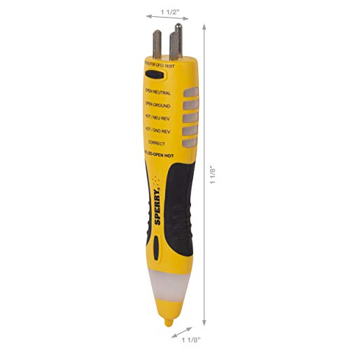 Sperry Instruments VD7504GFI DualCheck 2-in-1 Non-Contact Voltage Detector + GFCI Outlet Circuit Analyzer, 360° Visual & Audible Indicators, 50-1000V AC, 250 lb. Crush Rating