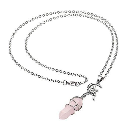 Jovivi Natural Rose Quartz Crystal Necklace Gemstone Hexagonal Healing Stone Point Chakra Pendant Necklace 24"