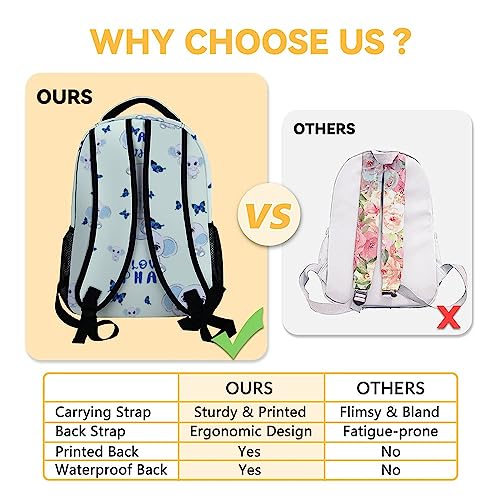 XaocNyx Elephant School Backpack for Girls Boys, 16 Inch Light Blue Backpacks for Kids Age 8-10, Cute Lightweight Bookbag for Travel
