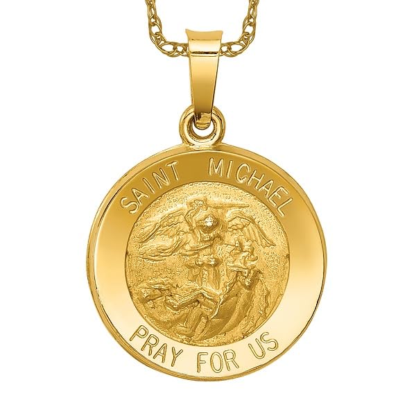 IceCarats 14K Yellow Gold Saint Michael Medal Protects Us Patron Archangel Guardian Angel Necklace Christian Religious Pendant Faith Charm 22mm x 15mm Only