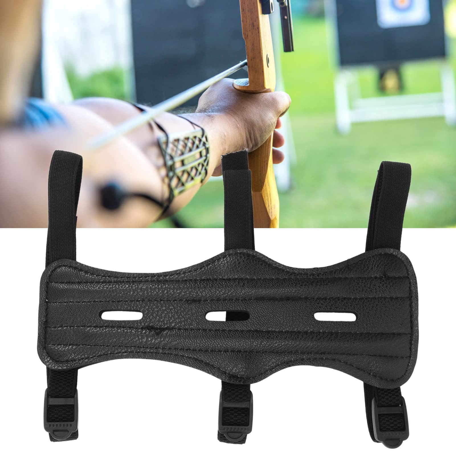 Pwshymi Archery Forearm Protector, Hollowed Protective Perfect Skin Fitting Cowhide Leather Comfortable Archery Arm Guard for Shooting for Men Women